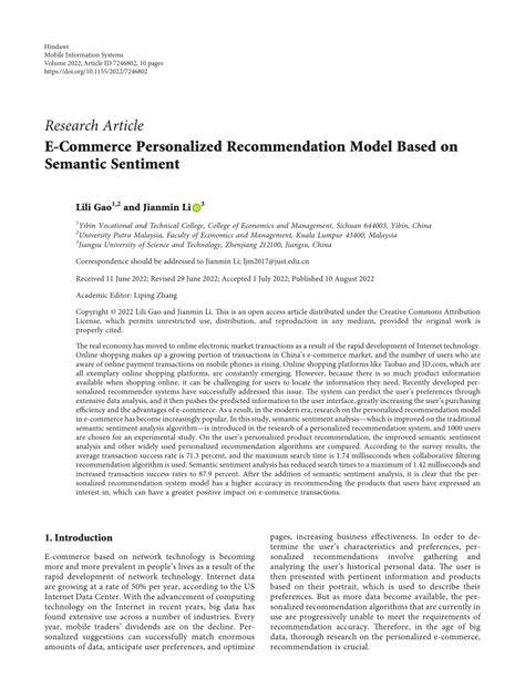 Pdf E Commerce Personalized Recommendation Model Based On Semantic