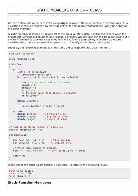 Cpp Static Members Notes Useful For Object Oriented Programming In
