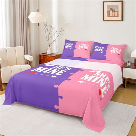 Jejeloiu Happy Valentines Day Full Size Sheets Love Couple Bed Sheets