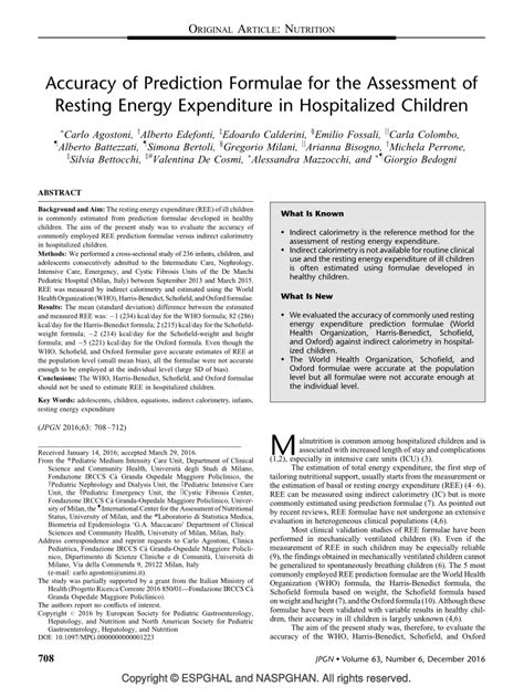 Pdf Accuracy Of Prediction Formulae For The Assessment Of Resting