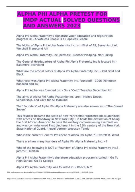 Alpha Phi Alpha Pretest For Imdp Actual Solved Questions And Answers