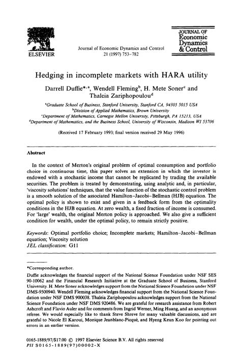 Pdf Hedging In Incomplete Markets With Hara Utility