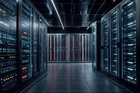 Data Center With Several Rows Of Fully Operational Server Racks Stock Illustration