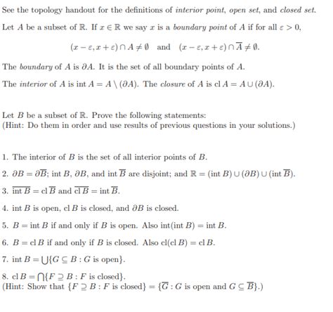 Solved See The Topology Handout For The Definitions Of Chegg Com