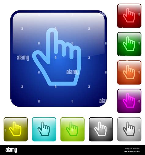 Hand Cursor Icons In Rounded Square Color Glossy Button Set Stock Vector Image And Art Alamy