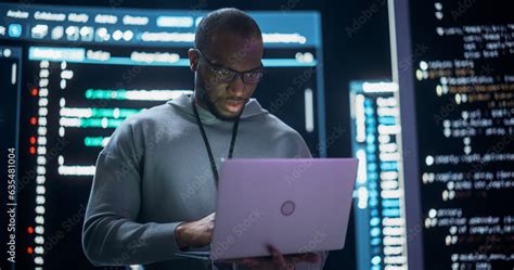 Portrait Of Professional Programmer Developing A Big Data Interface Software Projectyoung Black