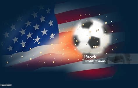 미국의 국기와 함께 비행 축구 공입니다 3d 벡터 일러스트 레이 션 3차원 형태에 대한 스톡 벡터 아트 및 기타 이미지 3