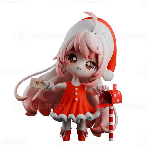Holiday Chibi Santa 3d Cartoon A Chibi Girls Santa Stands With Her