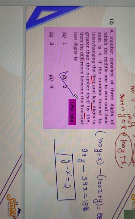 12 A Number Consists Of Three Digits Of Which The Middle One Is Zero And
