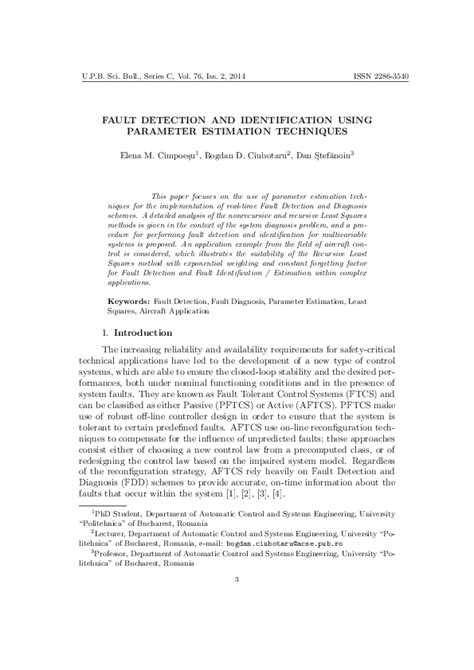 Pdf Fault Detection And Identification Using Parameter Estimation