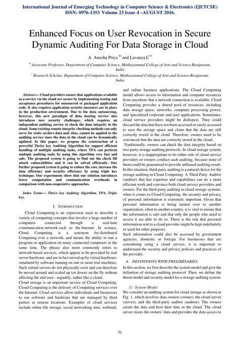 PDF Enhanced Focus On User Revocation In Secure Dynamic Auditing For Data Storage In Cloud