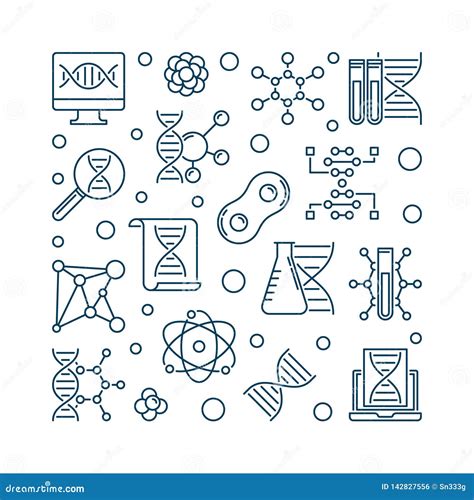 Vector Genetics Square Illustration In Thin Line Style Stock Vector Illustration Of Experiment