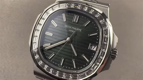 Patek Philippe Nautilus Green Dial Baguette Diamond Bezel 57111300a