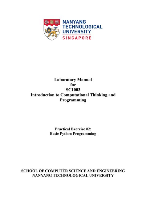 Sc1003 Ex 2 Basic Python Programming Laboratory Manual For Sc