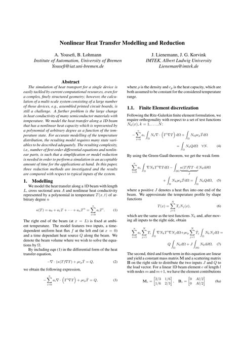 Pdf Nonlinear Heat Transfer Modelling And Reduction