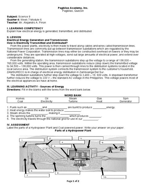 Q4 Science 9 Week 7 Module 6 Pdf Electric Power Transmission