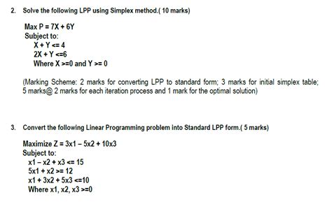 Solved 2 Solve The Following Lpp Using Simplex Method 10