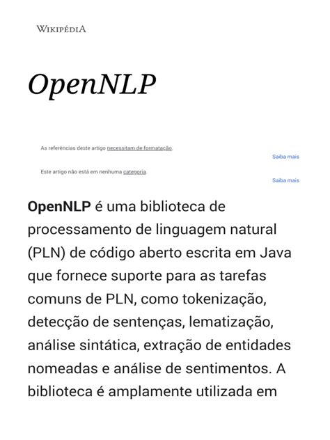 Opennlp Wikipédia A Enciclopédia Livre Pdf Linguagem De Programação Biblioteca