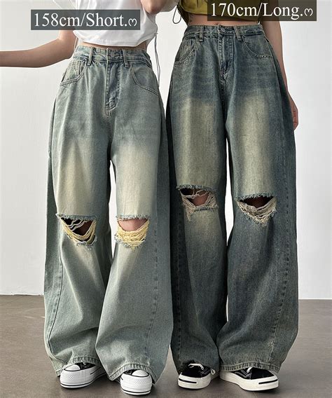 이너니티 숏롱verෆ잘록핏🖤 하이웨스트 무릎 구제 트임 허리 핀턱 워싱 롱 와이드 데님팬츠 5color