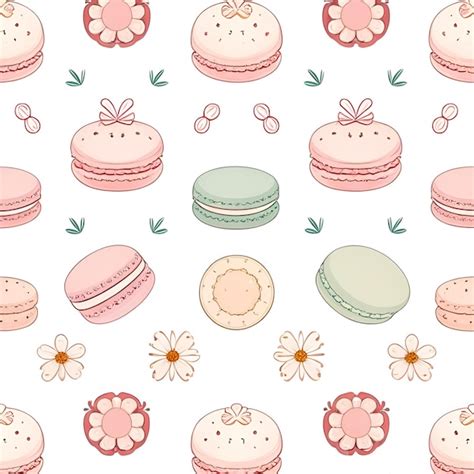 Premium Vector Seamless Pattern With Small Pastel Macarons And Floral Motifs On A Cream Background