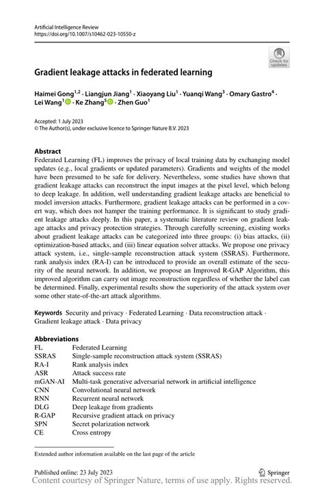 Gradient Leakage Attacks In Federated Learning