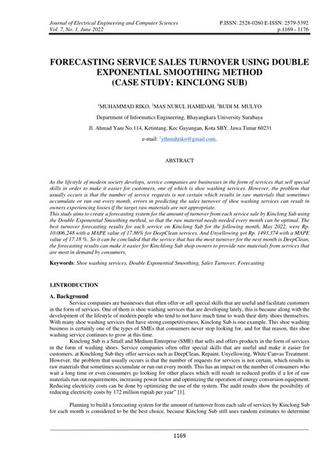 Pdf Forecasting Service Sales Turnover Using Double Exponential
