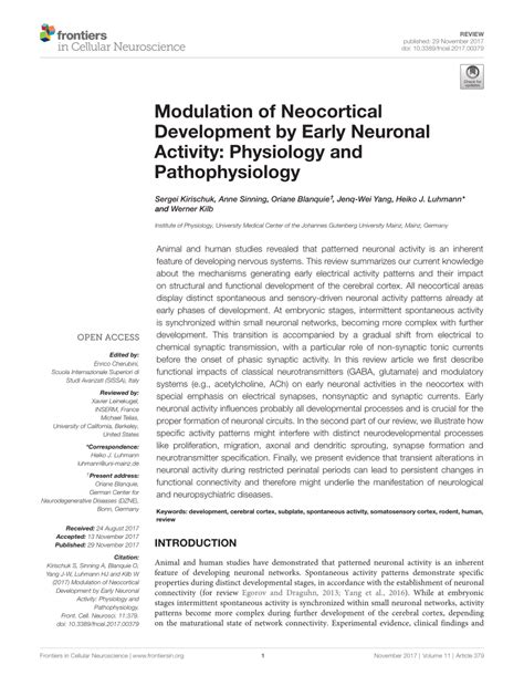 Pdf Modulation Of Neocortical Development By Early Neuronal Activity Physiology And