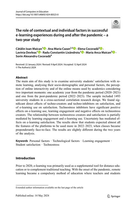 Pdf The Role Of Contextual And Individual Factors In Successful E Learning Experiences During