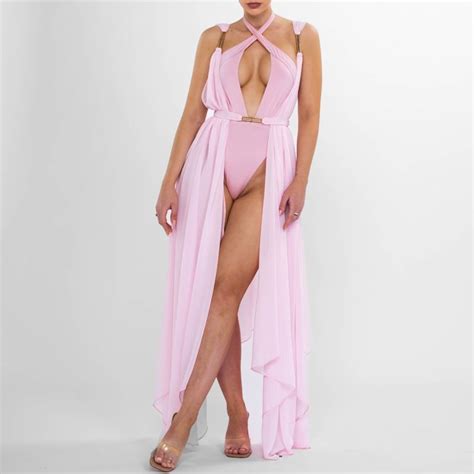 Melanie Dual Way Plunge Swimsuit With Side Cut Outs In Rose
