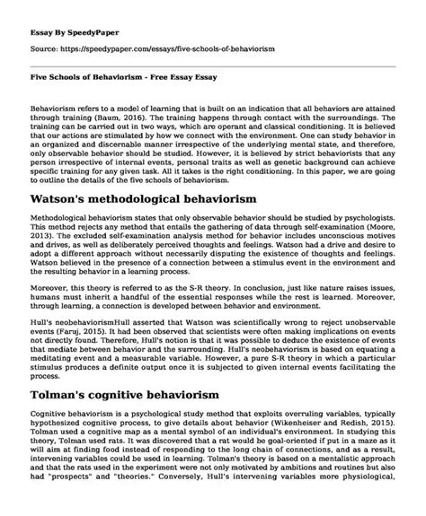 📌 Five Schools Of Behaviorism Free Essay