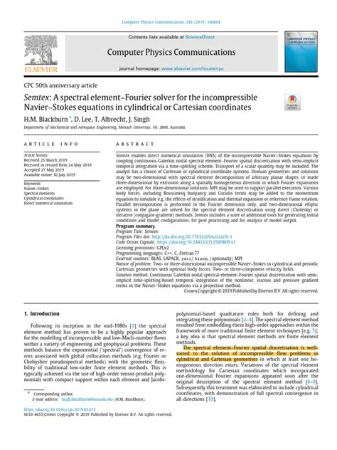 02 Blackburn Et Al 2019 Semtex A Spectral Element Fourier Solver For The Pdf Navier