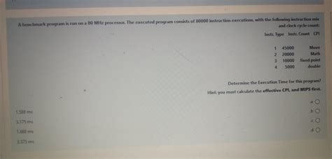 Solved A Benchmark Program Is Run On A 80 Mhz Processor The