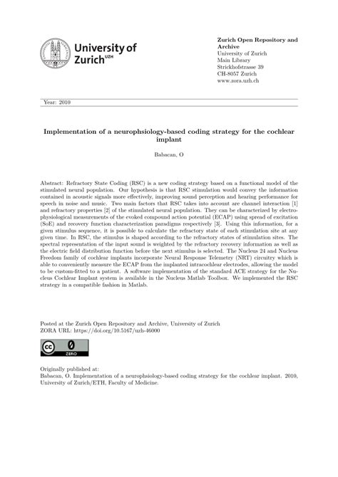 Pdf Implementation Of A Neurophsiology Based Coding Strategy For The