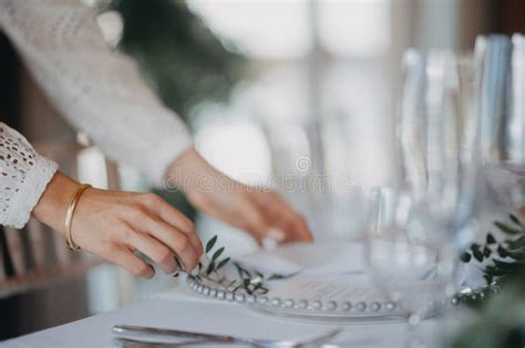 Woman Preparing Romantic Table Setting For Indoor Wedding Reception Luxury Wedding Table