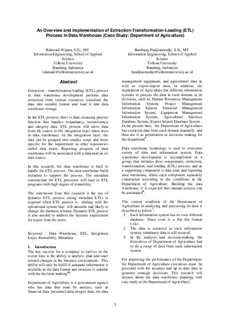 Pdf An Overview And Implementation Of Extraction Transformation Loading Etl Process In Data