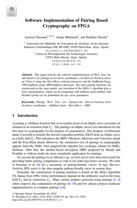 Pdf Software Implementation Of Pairing Based Cryptography On Fpga