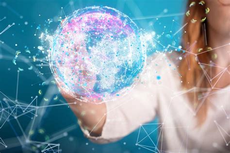 Female S Hand Pressing The Data Cloud Interface With Her Fingers Stock Illustration