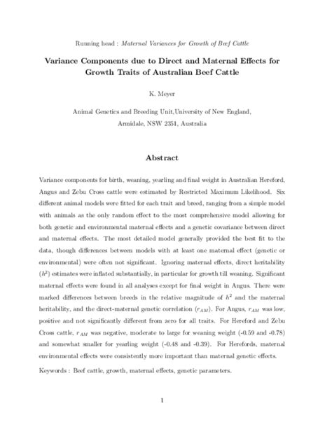 Pdf Variance Components Due To Direct And Maternal Effects For Growth Traits Of Australian