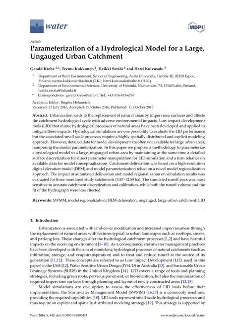 Pdf Parameterization Of A Hydrological Model For A Large Ungauged Urban Catchment