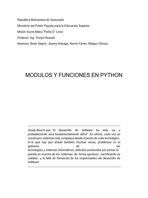 Informe Modulos Y Funciones En Python Pdf Python Lenguaje De Programación Programa De