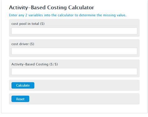 Activity Based Costing Calculator Calculator Academy