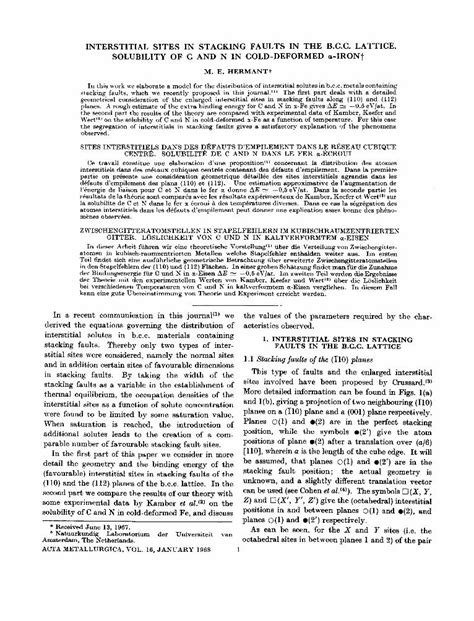 Pdf Interstitial Sites In Stacking Faults In The Bcc Lattice Pdf Interstitial Sites In Stacking Faults In The Bcc Lattice