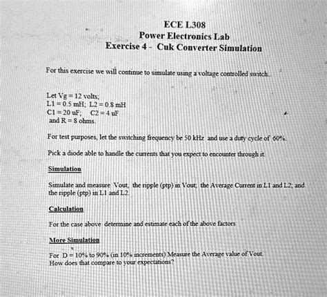 Ece L308 Power Electronics Lab Exercise 4 Cuk Converter Simulation For