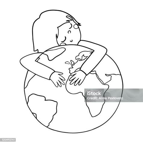 귀여운 아이가 지구를 포옹합니다 지구 일 벡터 엽서 지구의 의미를 저장유치한 일러스트레이션 인쇄 카드 포스터 소책자 디자인에 적합 교습에 대한 스톡 벡터 아트 및 기타