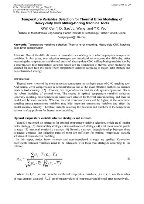 Temperature Variables Selection For Thermal Error Modeling Of Heavy Duty Cnc Milling Boring