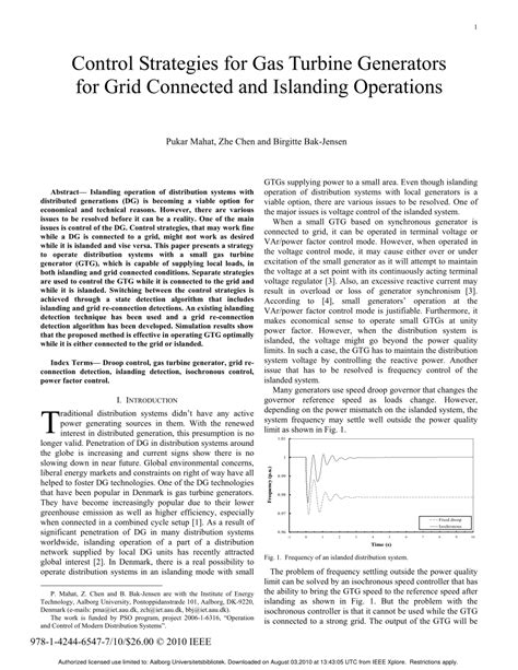 Pdf Control Strategies For Gas Turbine Generators For Grid Connected And Islanding Operations