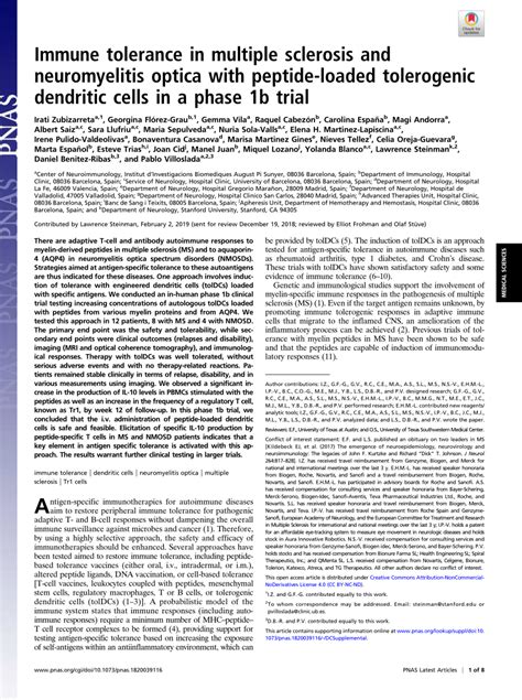 Pdf Immune Tolerance In Multiple Sclerosis And Neuromyelitis Optica With Peptide Loaded