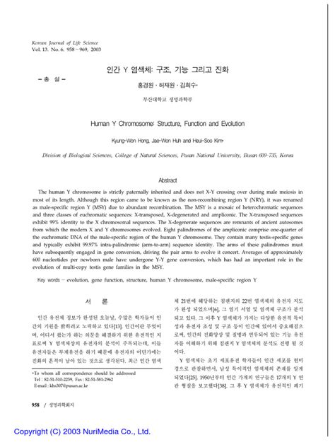 인간 Y 염색체 구조 기능 그리고 진화 Pdf