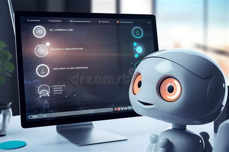 Chat Bot Interface On A Desktop Monitor With Speech Bubbles And A Chat