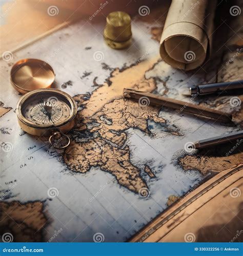 Cartography And Map Making Featuring Elements Like Maps Compasses And Cartographic Tools